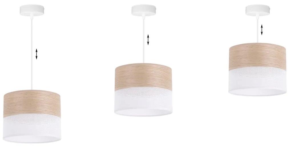 Light Home Závěsné svítidlo Wood, 1x béžová dubová dýha/bílé plastové stínítko, (fi 20cm)