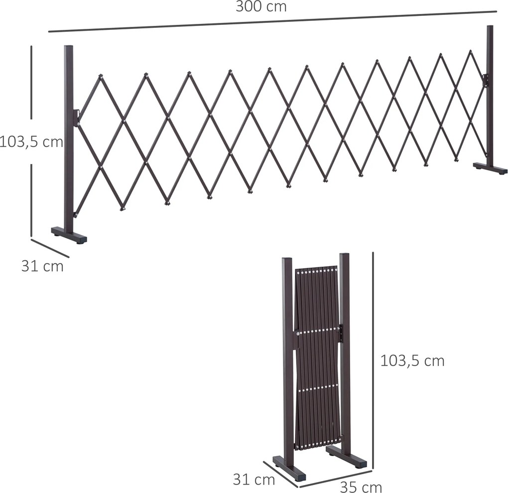 Outsunny nůžková mřížová brána, výsuvná 35-300 cm, ideální pro zahradu, hliník, hnědá, H103,5 cm| Aosom
