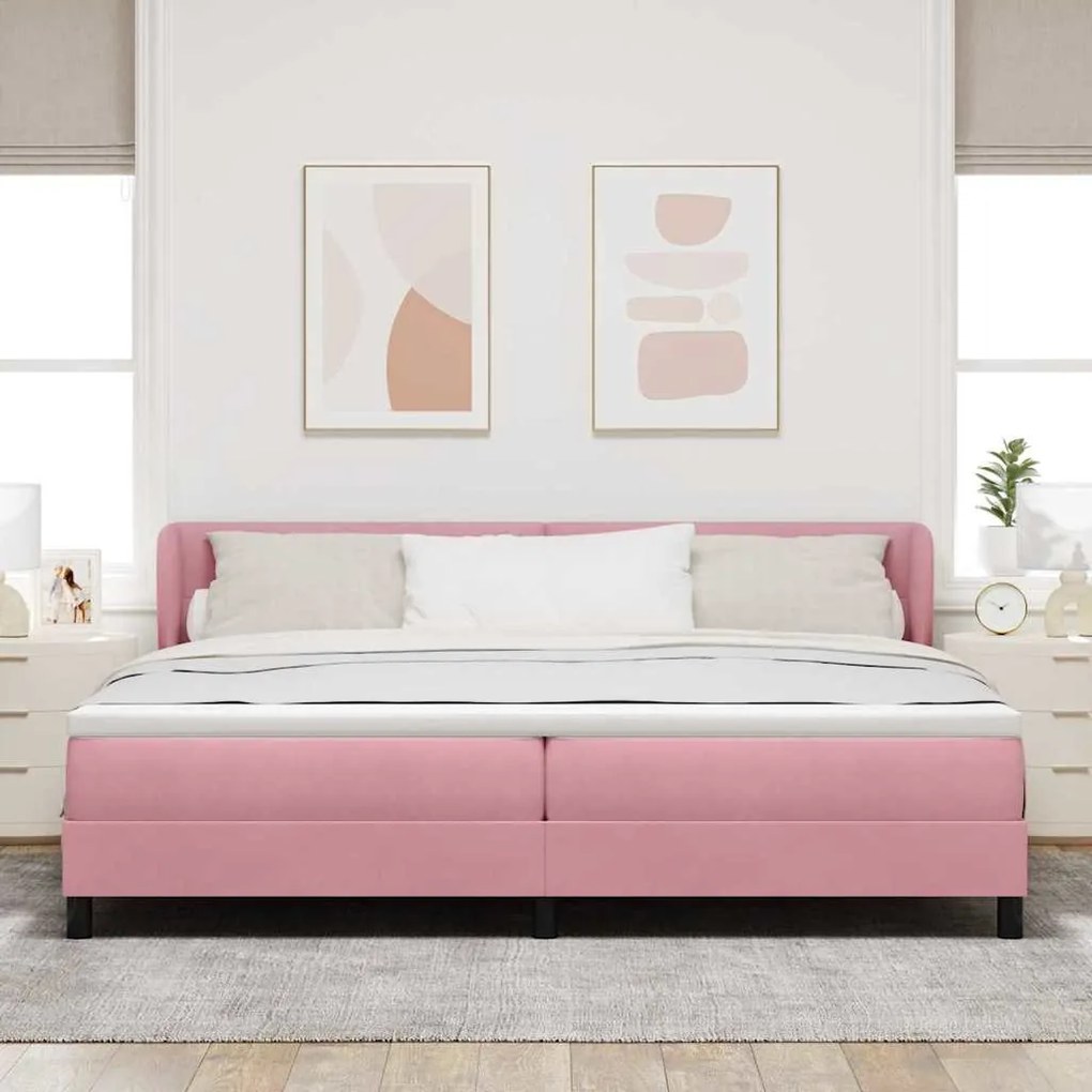 Postel s boxspringem s čelo Růžová 200 x 200 cm samet 3340411