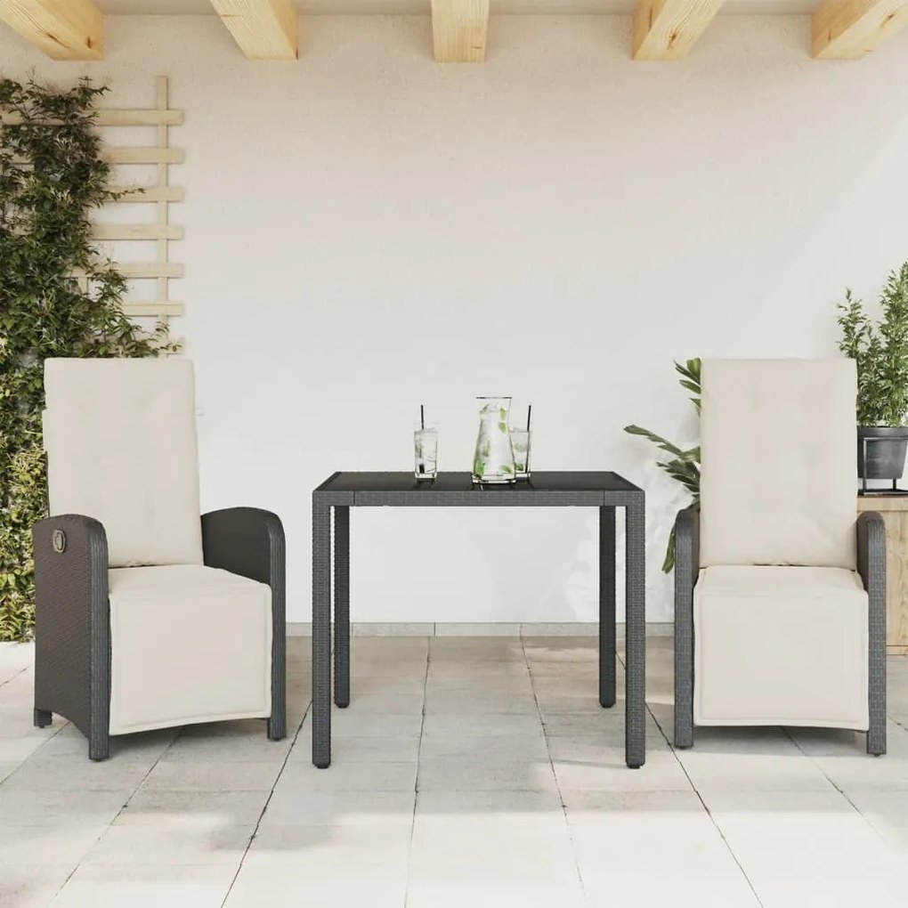 3dílný bistro set s poduškami černý polyratan 3212450