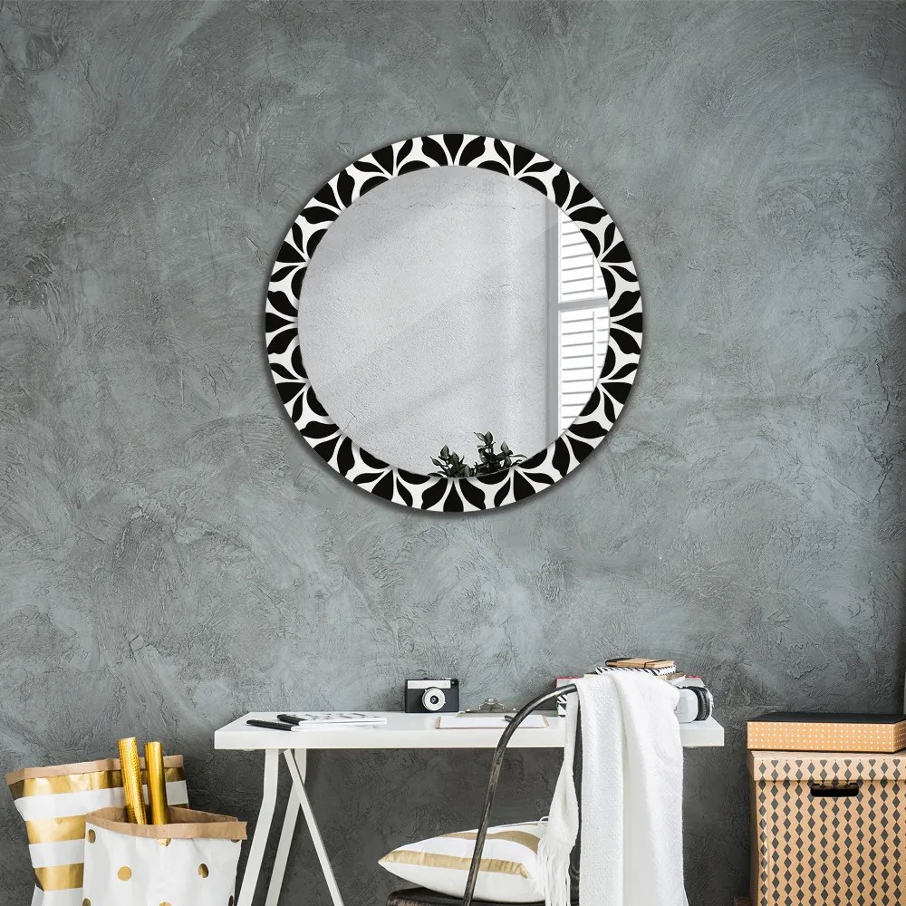 Kulaté dekorativní zrcadlo Černá geometrická ozdoba fi 80 cm