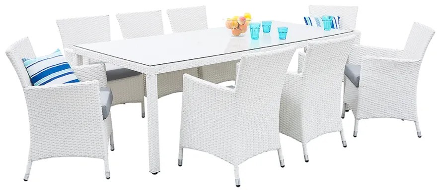 Bílá ratanová zahradní souprava 220cm stolu a 8 židlí - ITALY 220