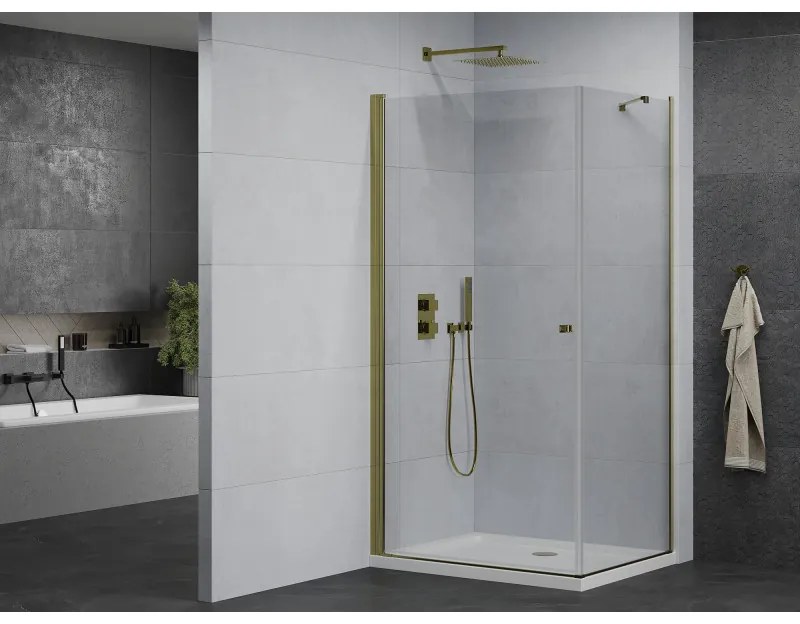 Mexen Pretoria sprchový kout 70 x 80 cm, průhledný, zlatý + plochá sprchová vanička-852-070-080-50-00-4010