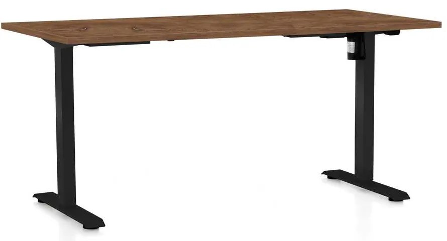 Výškově nastavitelný stůl OfficeTech A, 160 x 80 cm, černá podnož, dub silverjack