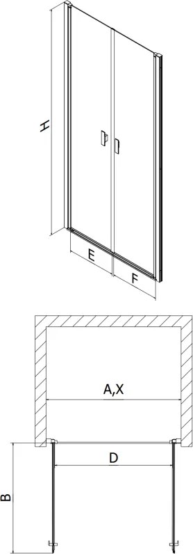 Mexen MIST otevírací sprchové dveře (d+d) 70x200 cm 6 mm broušené zlato, průhledné, 8A7-070-000-55-00