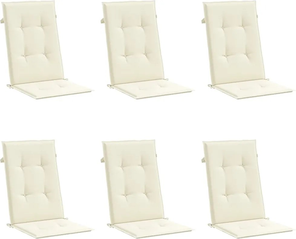 Podušky na židli vysoké opěradlo 6 ks krémové 120x50x3cm textil 314106