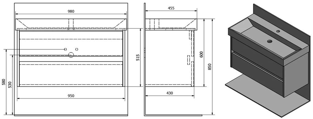 Sapho NIRONA umyvadlová skříňka 95x51,5x43 cm, bílá - NR100-3030
