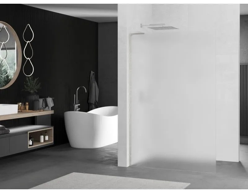 Mexen Kioto L, sprchová zástěna Walk-In 100 x 200 cm, 8mm sklo námraza, broušená ocel profil, 800-100-103-97-30