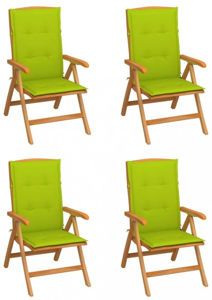 Zahradní židle 4 ks teak / látka Dekorhome Světle zelená