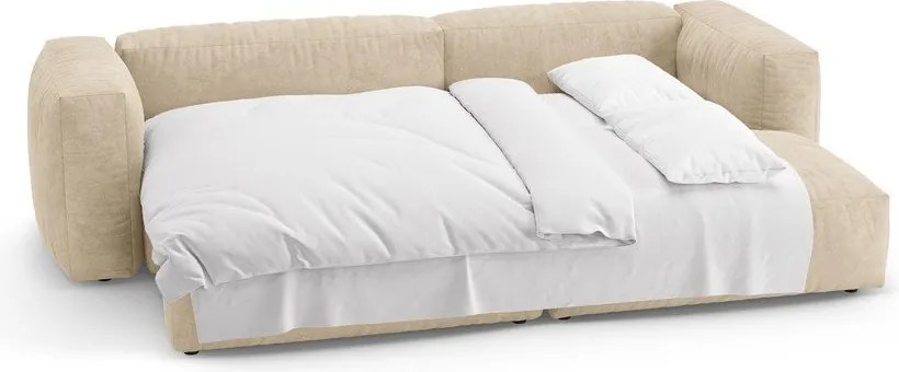 Krémová sametová rozkládací modulární rohová pohovka (pravý roh/s lenoškou) Martina – Micadoni