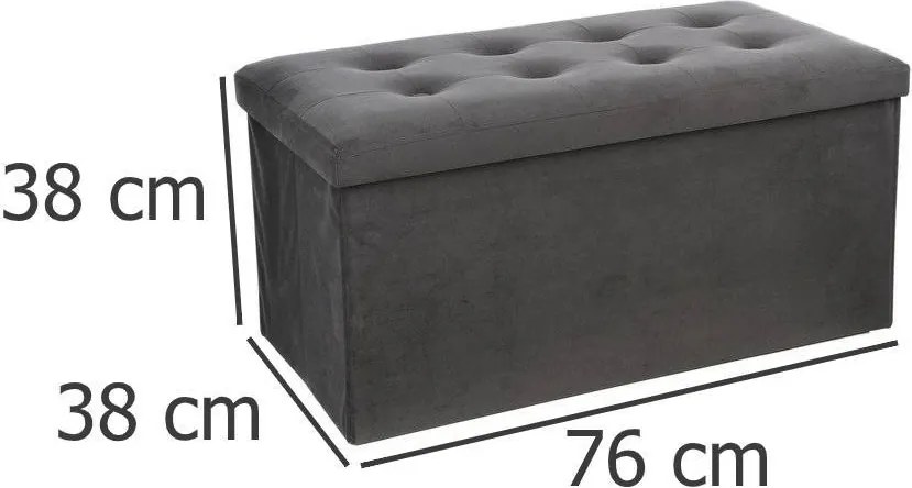 Velký pouf s odkládací přihrádkou v šedé barvě, pouf na chodbu, pouf na pokoj, skládací pouf, sedadlo, pouf