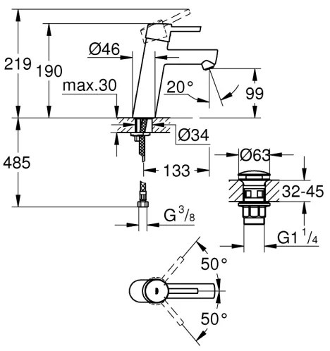 GROHE 23932001 - Umyvadlová baterie EUROSMART velikost M lesklý chrom