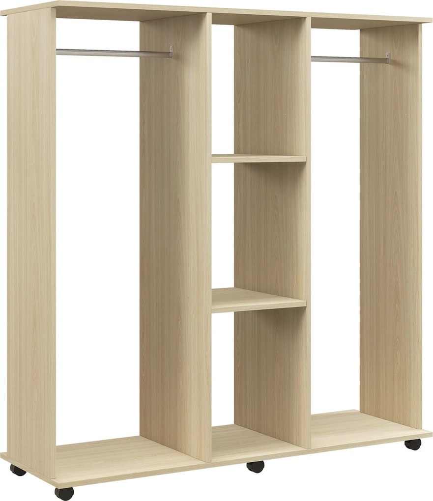 HOMCOM Mobilní skříň s úložným prostorem na 6 kolečkách 120 x 40 x 128 cm Přírodní dřevo