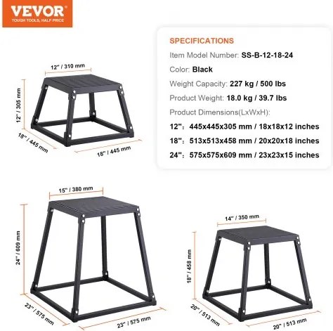 Plyometrické skákací boxy, 30,5 / 45,7 / 61 cm