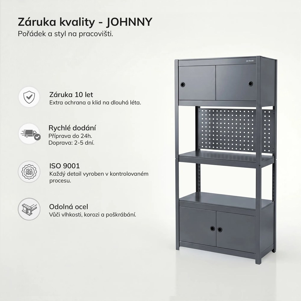 Úzký kovový regál, antracitový, 1800x800x420 mm: JOHNNY