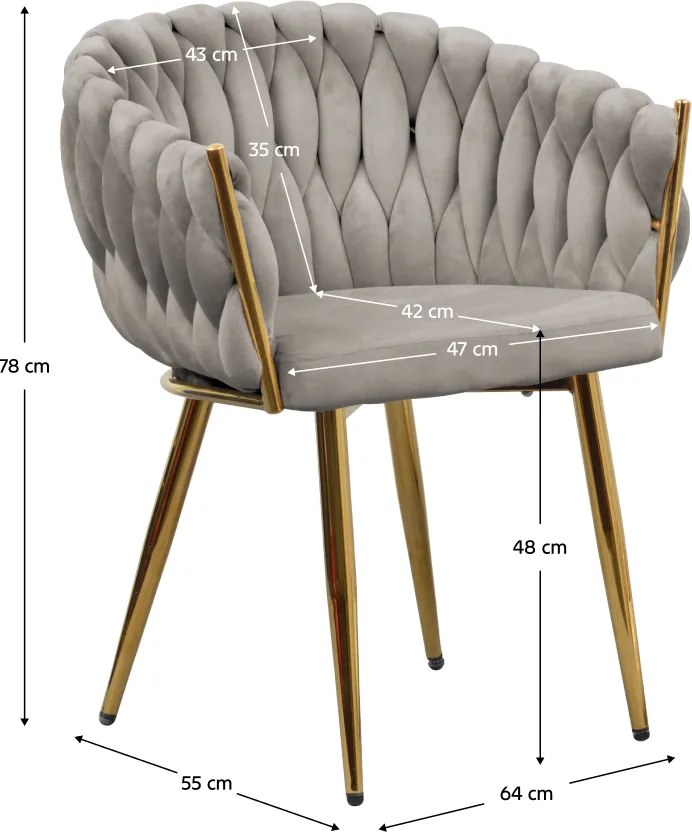 Jídelní křeslo, šedohnědá Taupe Velvet látka/gold chrom zlatý, DEILA