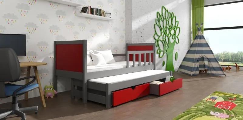 Dětská postel PONOKIO 4 - šedá / červená