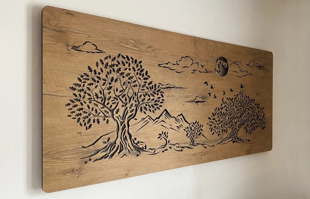 Li-Go "Čtyři duby" světelný obraz 230V 130x60 cm provedení povrchu: dub světlý