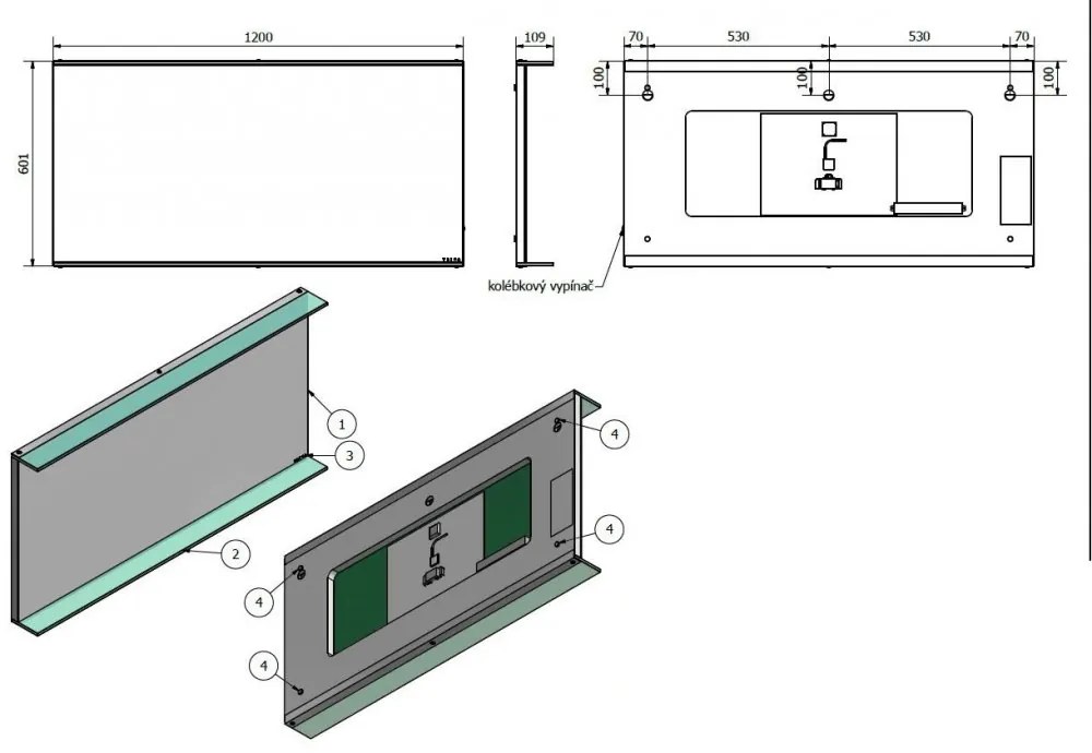 HOPA Zrcadlo s LED osvětlením OSLAVA Rozměr A - 120 cm, Rozměr B - 3 cm, Rozměr C - 60 cm ZROSLA6012