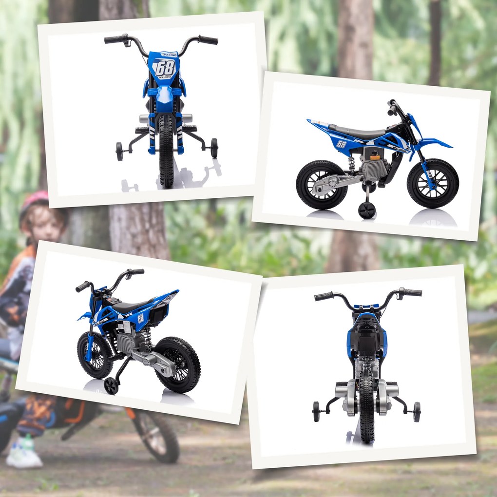 Dětská elektrická motorka AIYAPLAY, 12V dětský bicykl s hudbou, dětské vozidlo s odnímatelnými stabilizátory, 2,4-5 km/h, pro děti od 3 do 6 let, max…