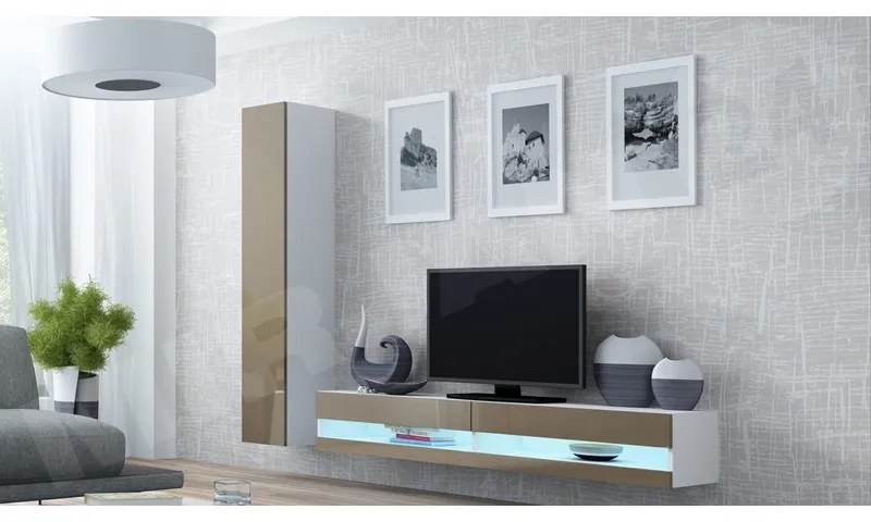 Obývací stěna Zigo New IX, Osvětlení: osvětlení LED - modré, Barva: šedá / šedá lesk
