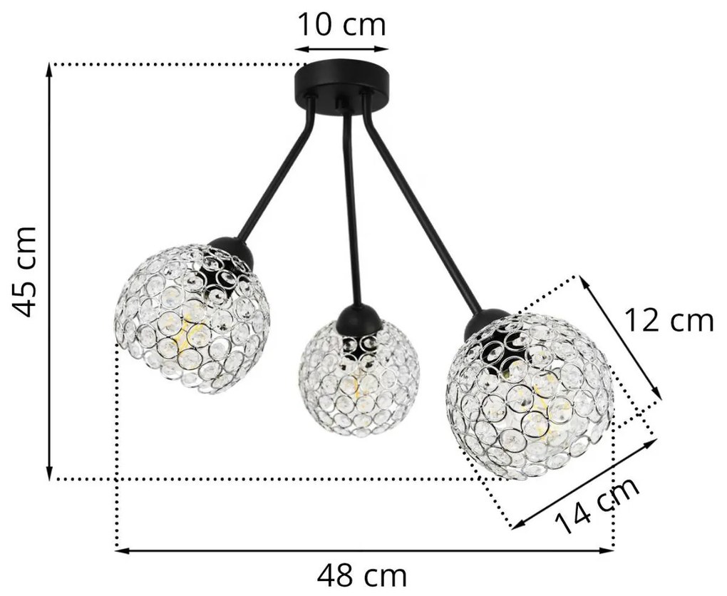Stropní svítidlo Crystal Trio, 3x stříbrné křišťálové stínítko