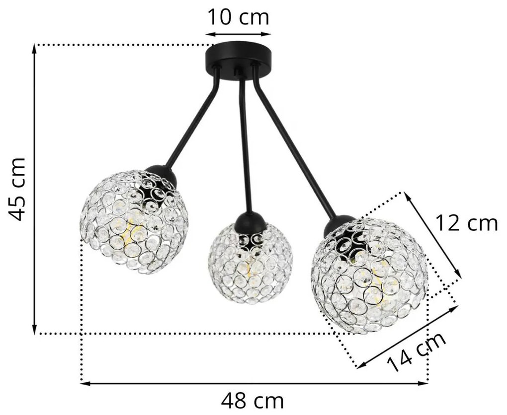 Stropní svítidlo CRYSTAL TRIO, 3x stříbrné křišťálové stínítko