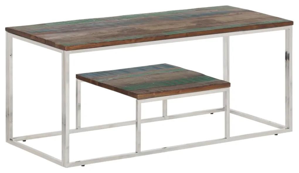 Konferenční stolek stříbrný nerezová ocel a recyklované dřevo,  350024