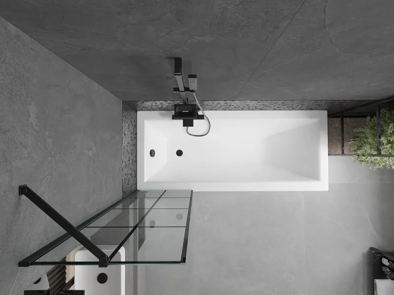 Mexen Next, vanová zástěna 1-křídlová 50 x 150 cm, fixní křídlo, 6 mm čiré sklo s černým vzorem, černý profil, 895-050-000-00-77-70
