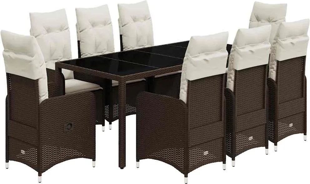 9dílný zahradní bistro set s poduškami hnědý polyratan 3277070