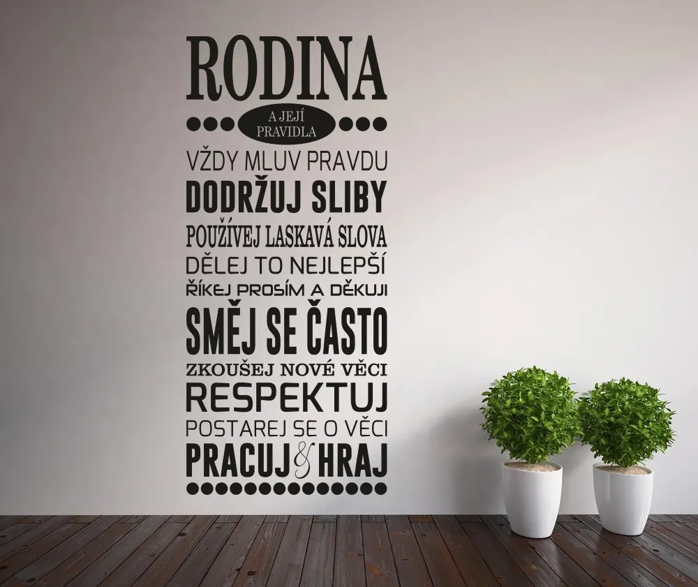 Samolepky na zeď - Rodinná pravidla Barva: Šedá střední, Velikost: 100x43 cm