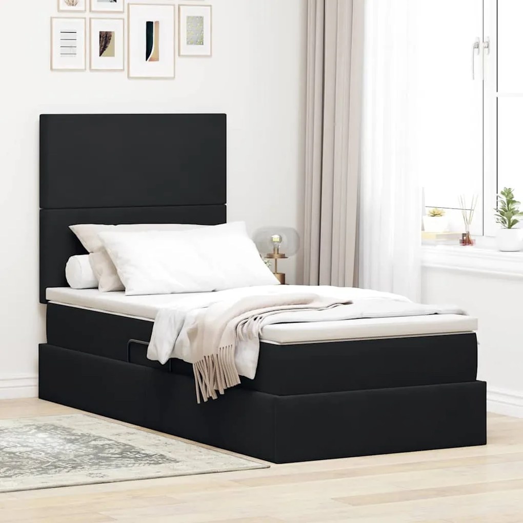 Postel s úložným prostorem a matrací Černá 100 x 200 cm samet 3371951