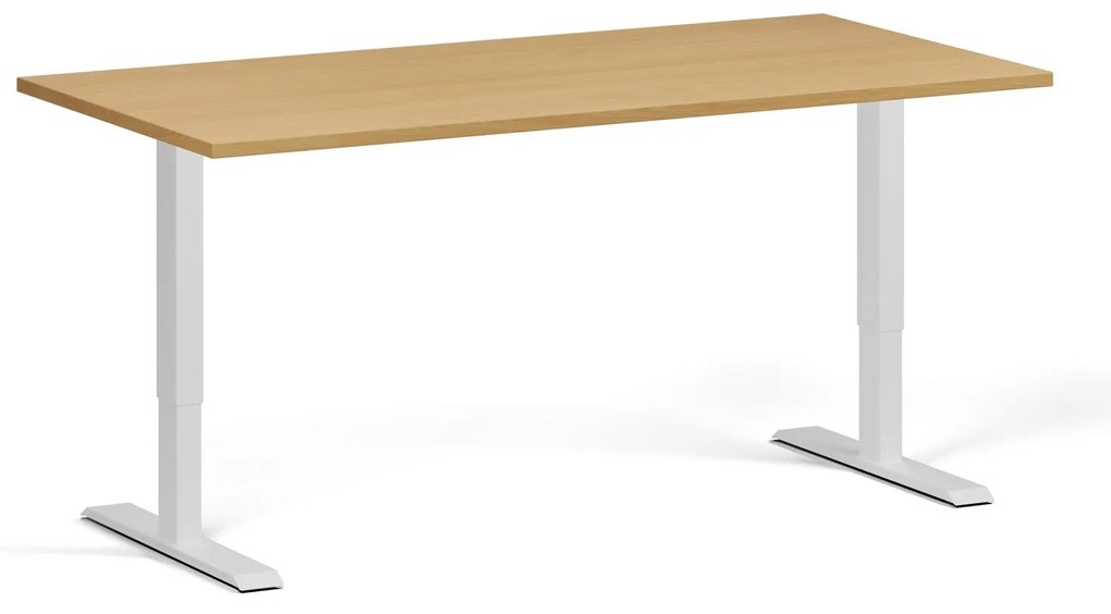 Výškově nastavitelný stůl, 160x80 cm, 1 motor, bílá podnož, buk