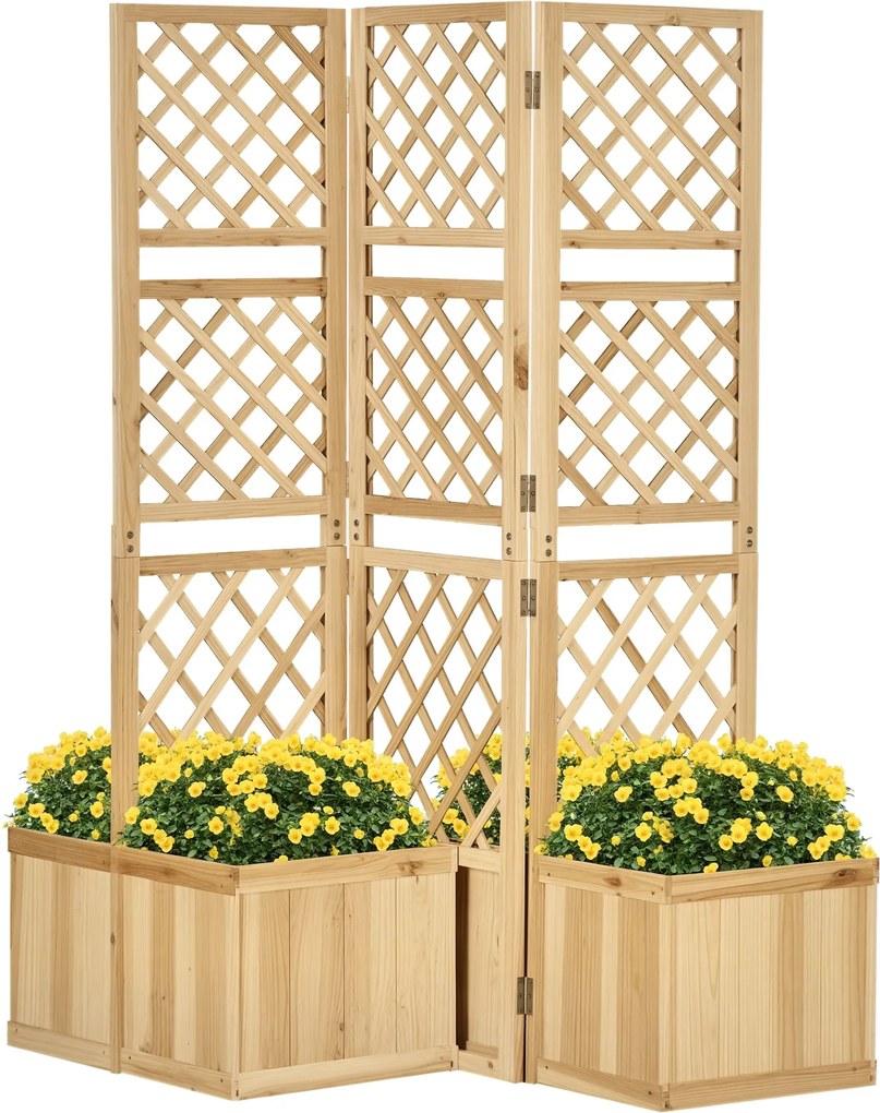 Zvýšený záhon Outsunny s skládacím trelisem, rostlinná bedna s ochrannou sítí, 133 x 165 cm rozdělovač místnosti se 4 květinovými bednami, balkonový r