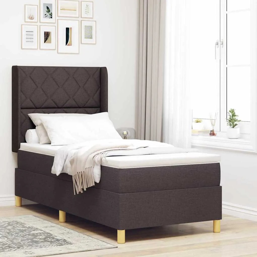 Postel s boxspringem s čelo Tmavě hnědá 100 x 200 cm textil 3341885