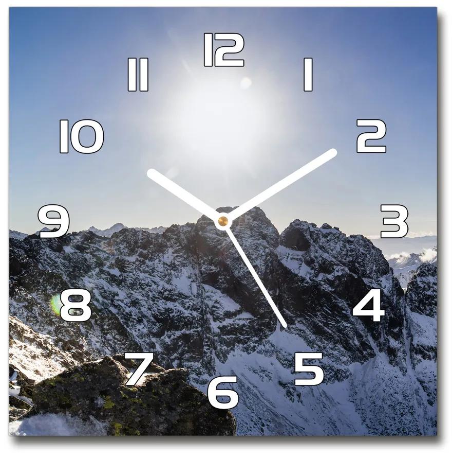 Wallmuralia Skleněné hodiny na stěnu Zima v Tatrách 30x30 cm
