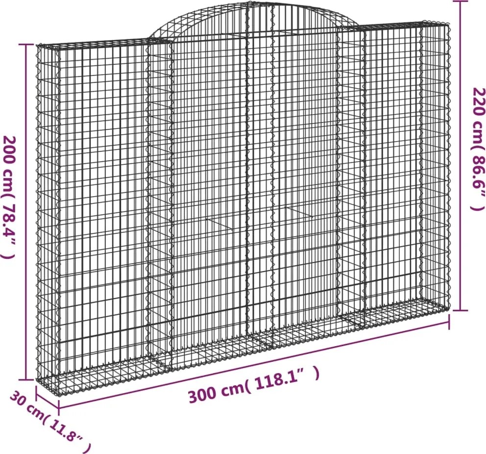 vidaXL Klenuté gabionové koše 3 ks 300x30x200/220cm pozinkované železo [3146612]