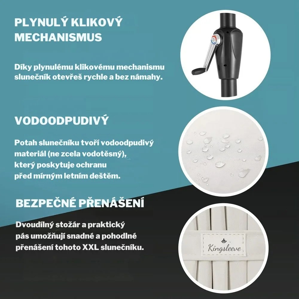 Dvojitý slunečník MIAMI, 460 × 270 cm, béžová Kingsleeve