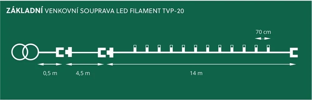 Světelný řetěz Šiška, 20 LED žárovek Filament, černý kabel, základní