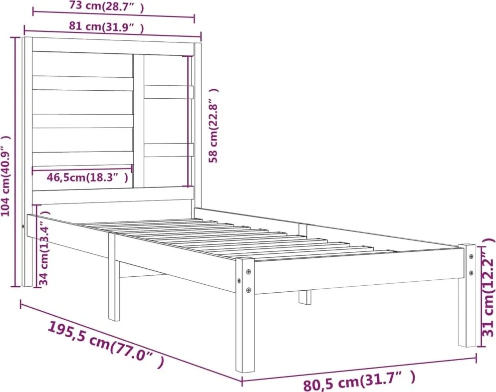 vidaXL Rám postele masivní dřevo 75 x 190 cm Small Single [3105759] Barva: Černá