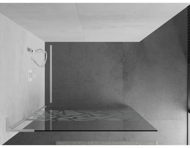 Mexen Kioto L, sprchová zástěna Walk-In 100 x 200 cm, 8mm čiré sklo bílý vzor, bílý profil, 800-100-103-20-85