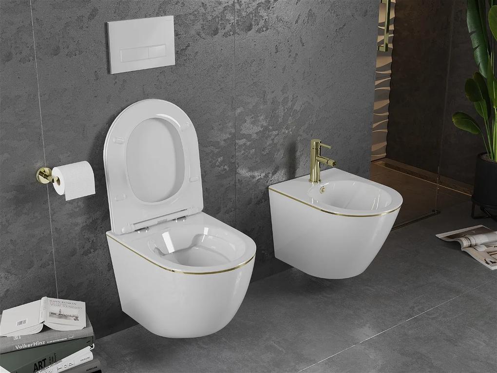 Mexen Lena, závěsná toaletní mísa 480x360x355 mm, bílá - zlatý okraj, 30224005