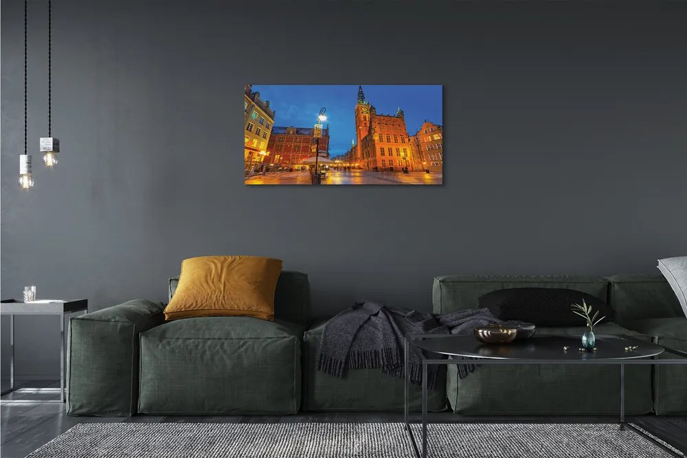 Obrazy na plátně Gdańsk Staré Město v noci kostel 100x50 cm