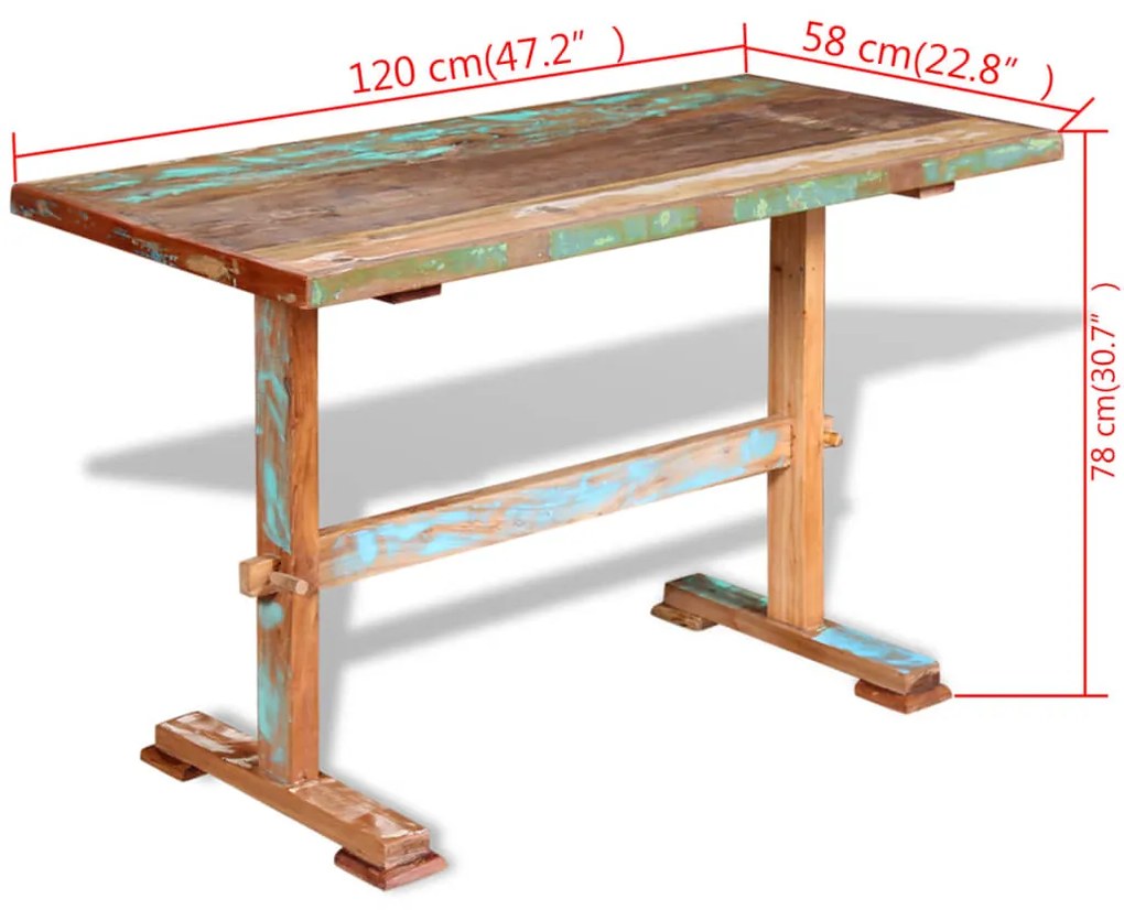 vidaXL Jídelní stůl s trnoží masivní recyklované dřevo 120x58x78 cm