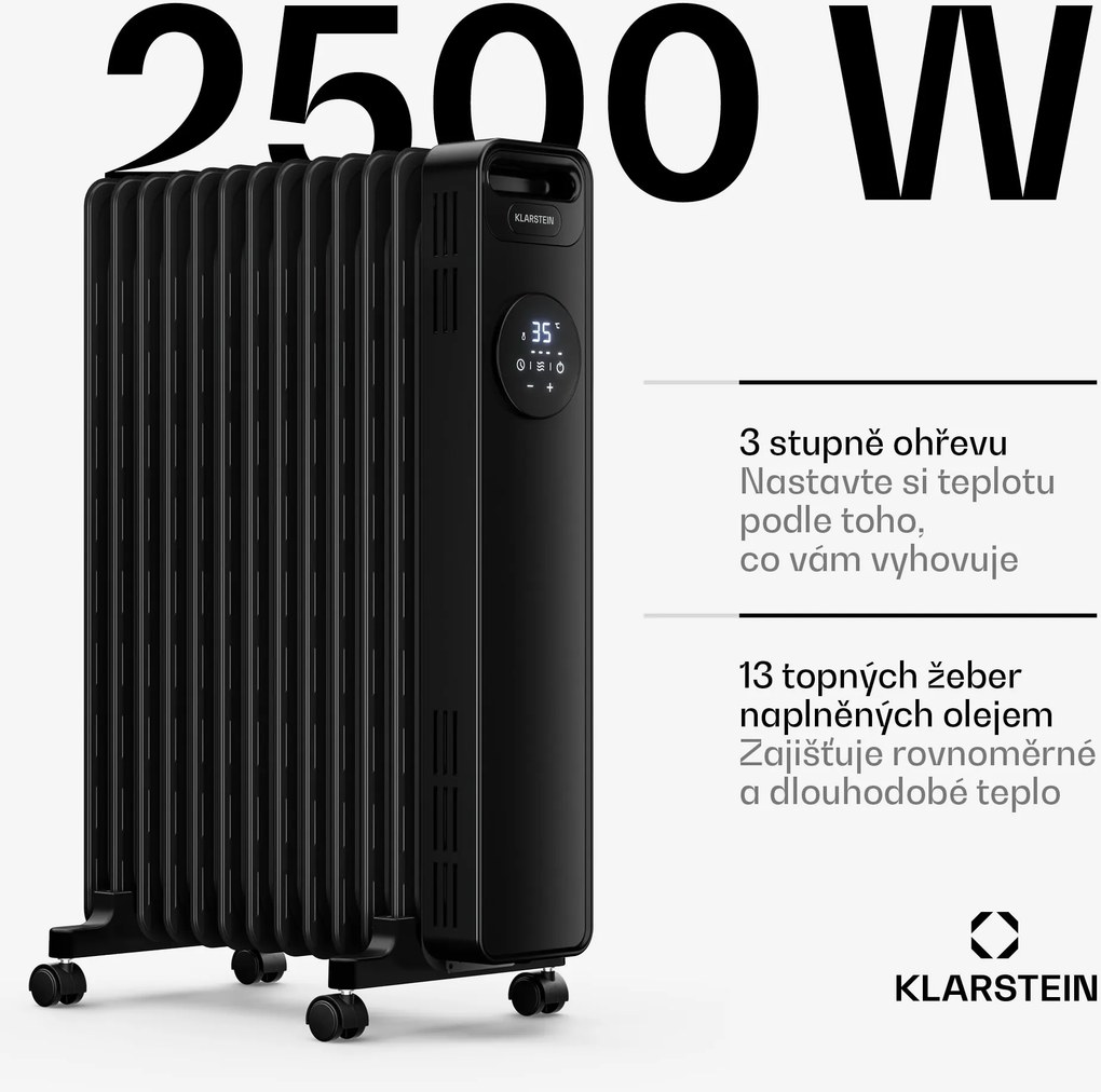 Klarstein Olejový radiátor Thermaxx | 2500 W | 25 m² | 3 režimy | 7 až 35 °C | 44 cm x 64 cm