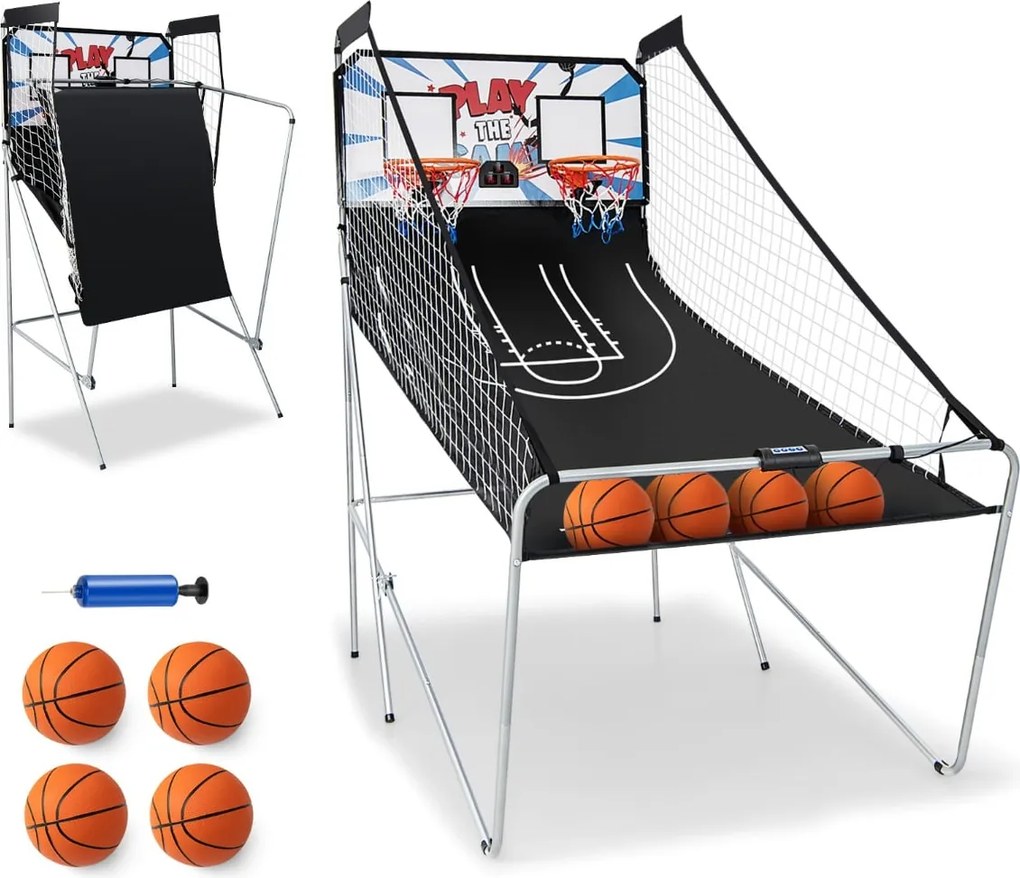 Costway Basketball Machine Skládací basketbalová arkádová hra se 2 košíky, černý