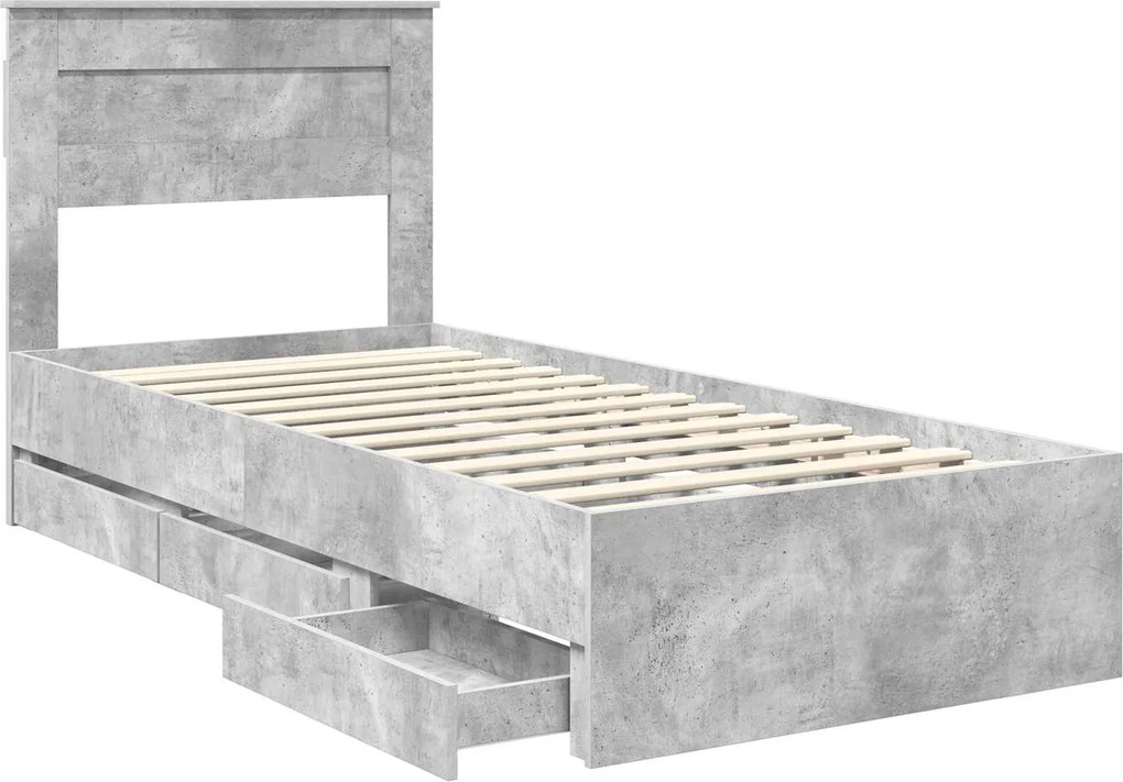 Rám postele s čelo Betonově šedá 90 x 200 cm Inženýrské dřevo 3409880
