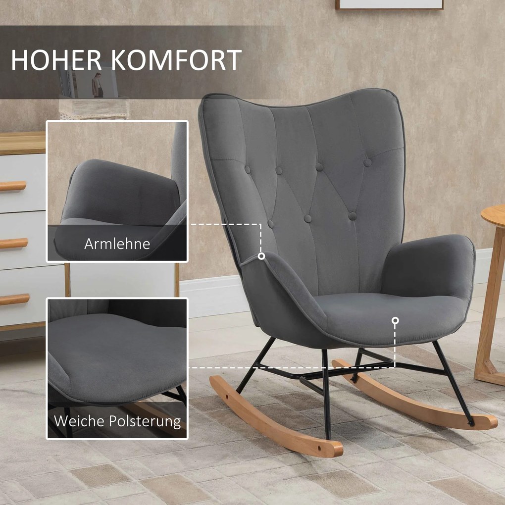HOMCOM houpací křeslo s ocelovým rámem, čalouněné křeslo, sametový polyester, pohodlné sedadlo do obývacího pokoje | Aosom.de