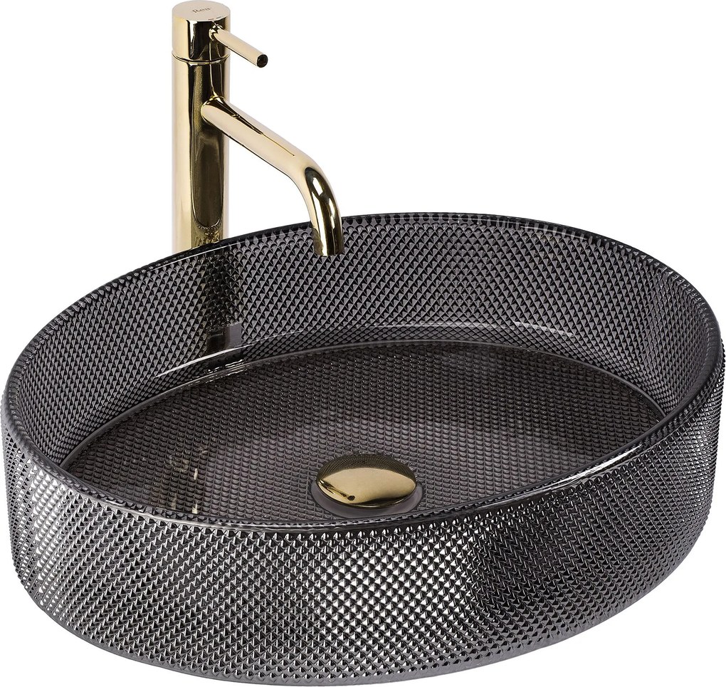 Rea Mirella Black, umyvadlo na desku 495x380x125 mm, kouřové sklo-černá, REA-U3524