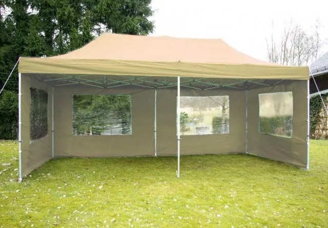 Nůžkový stan 3x6 m, béžový, včetně bočních stěn